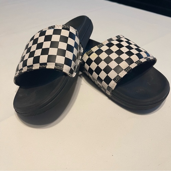 Vans | Shoes | Vans Kids Black And White Checkered Slide Sandals | Poshmark